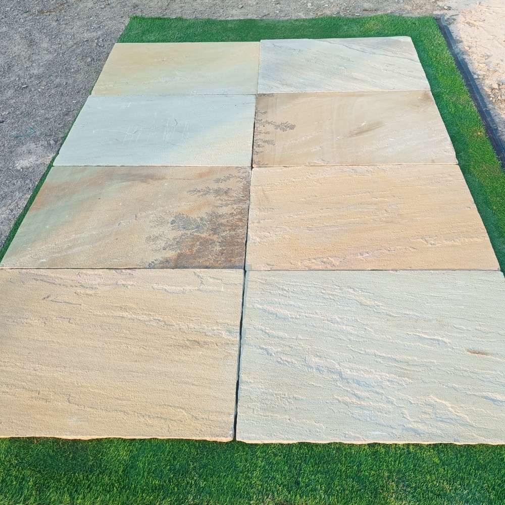 Fossil Mint Riven Sandstone 600x900 Paving Slabs – The Stonemart Ltd