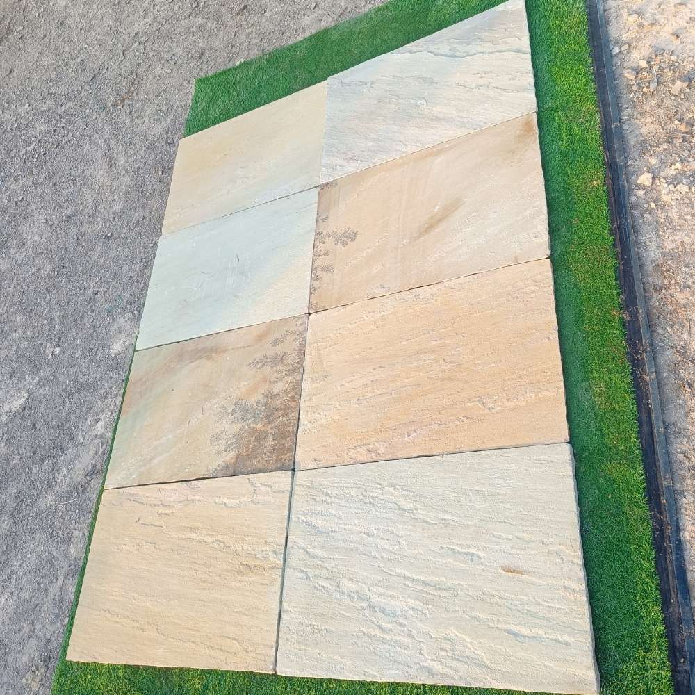 Fossil Mint Riven Sandstone 600x900 Paving Slabs – The Stonemart Ltd