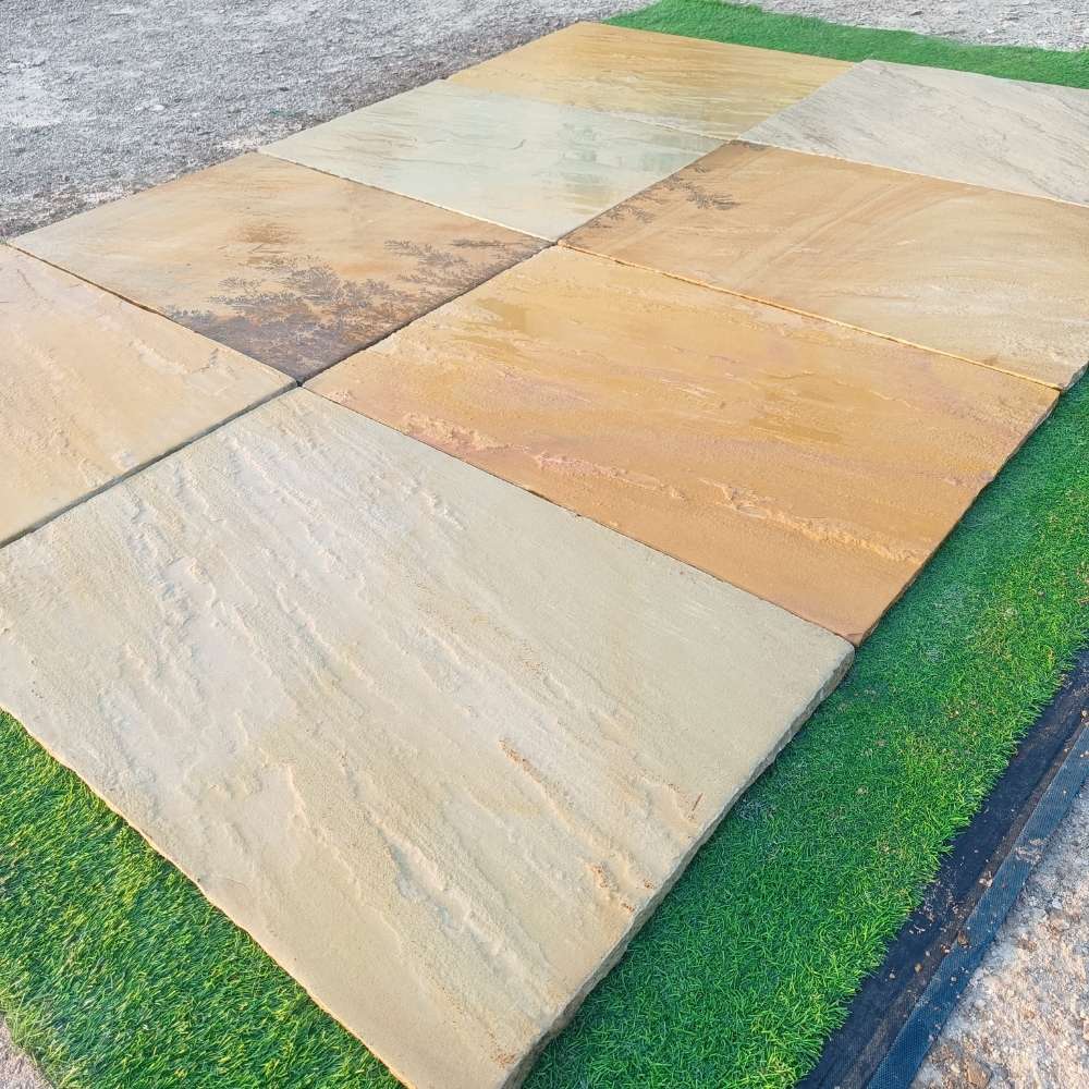 Fossil Mint Riven Sandstone 600x900 Paving Slabs – The Stonemart Ltd