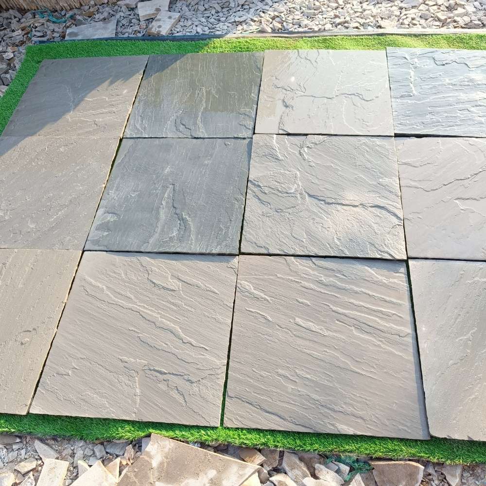 Kandla Grey Riven Sandstone 600x600 Paving Slabs 18mm – The Stonemart Ltd