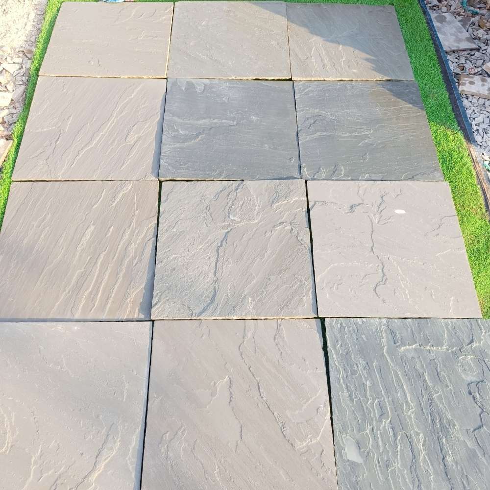 Kandla Grey Riven Sandstone 600x600 Paving Slabs 18mm – The Stonemart Ltd
