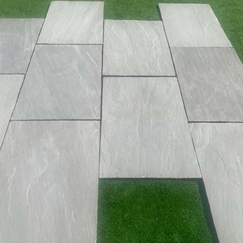 Kandla Grey Riven Sandstone 600x900 Paving Slabs 18mm – The Stonemart Ltd