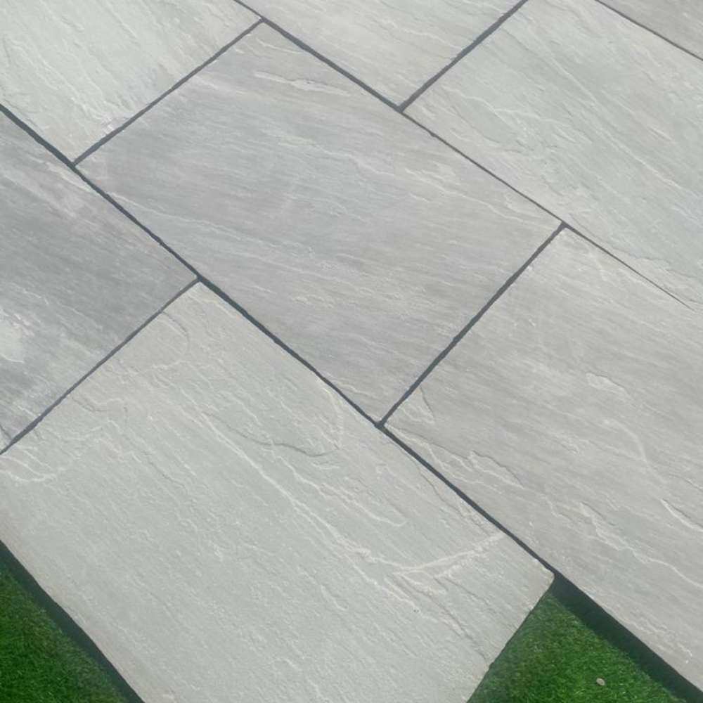 Kandla Grey Riven Sandstone 600x900 Paving Slabs 18mm – The Stonemart Ltd
