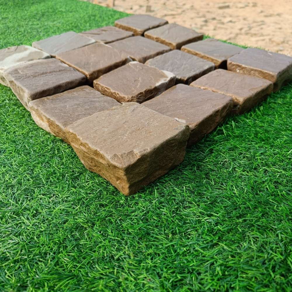 Raj Green Tumbled Sandstone 100X100 Square Setts – The Stonemart Ltd