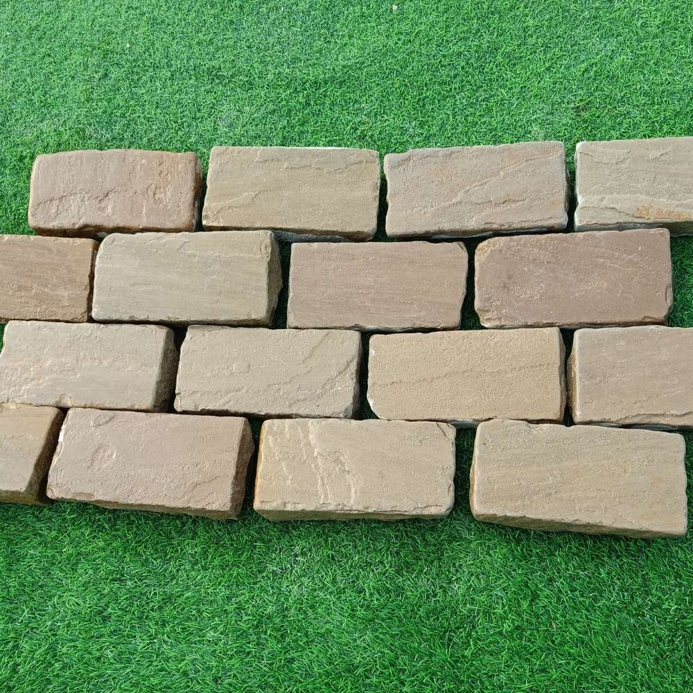 Raj Green Tumbled Sandstone 100X200 Block Setts – The Stonemart Ltd