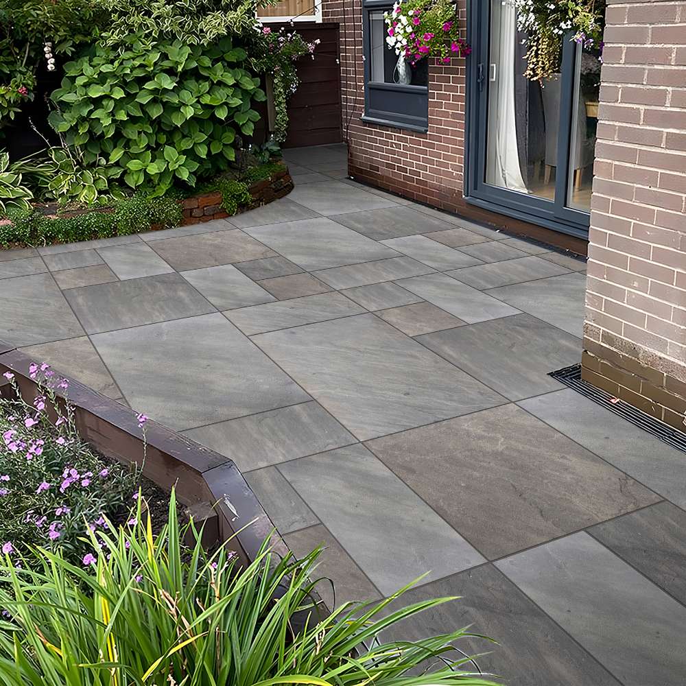 Sagar Black Riven Sandstone Mixed Patio Paving Slabs – The Stonemart Ltd