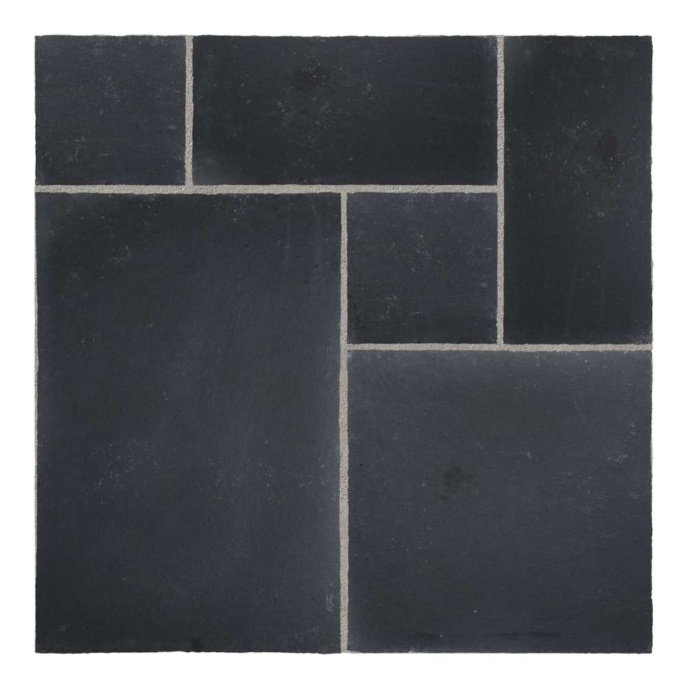 Kota Black Riven Limestone Mixed Patio Sawn Edged Paving Slabs – The ...