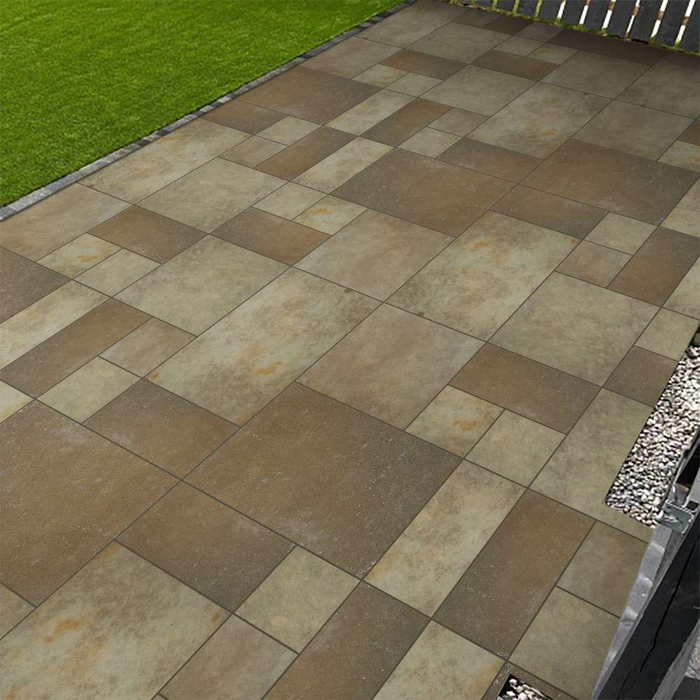 Tandur Yellow Riven Limestone Mixed Patio Sawn Edged Paving Slabs – The ...