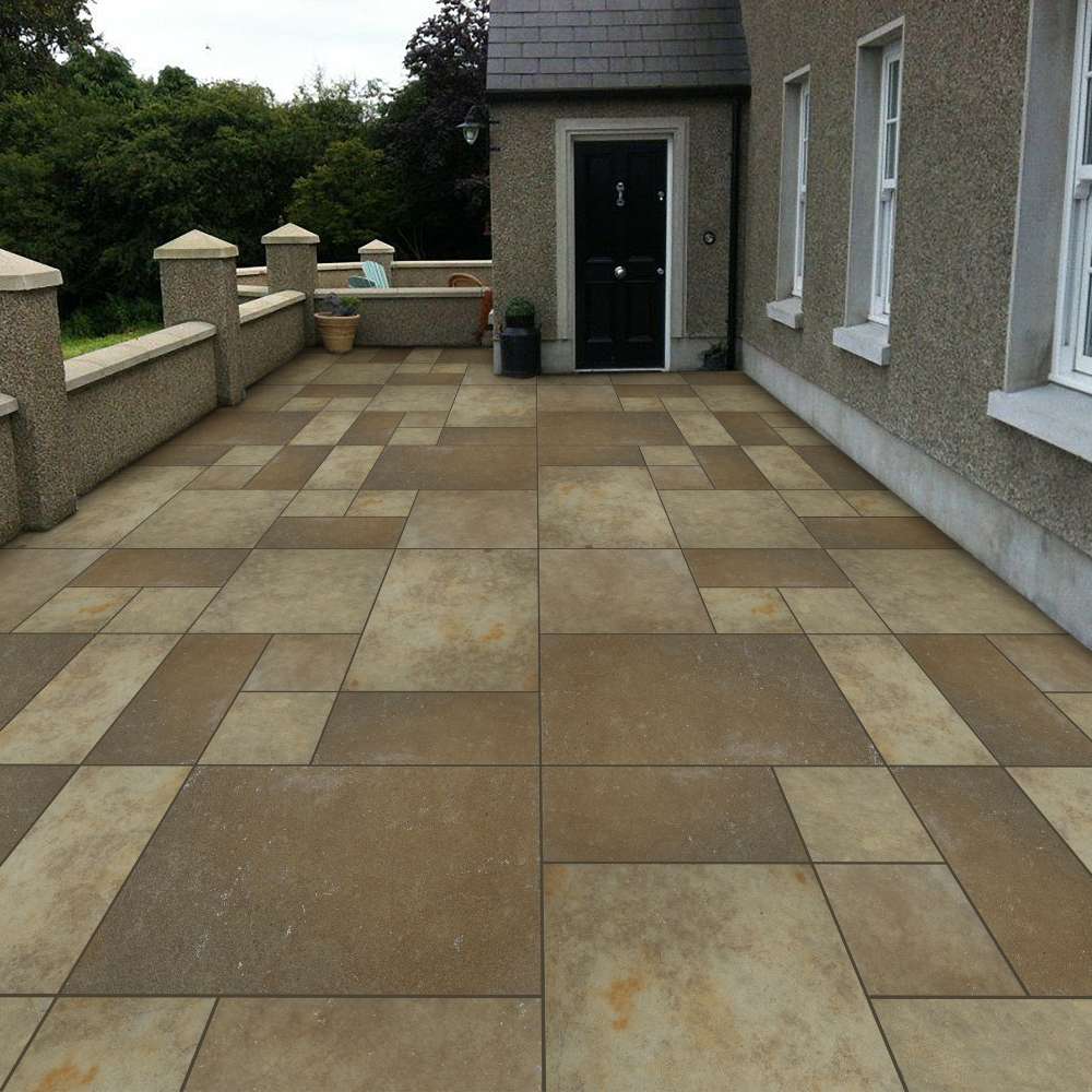 Tandur Yellow Riven Limestone Mixed Patio Sawn Edged Paving Slabs – The ...
