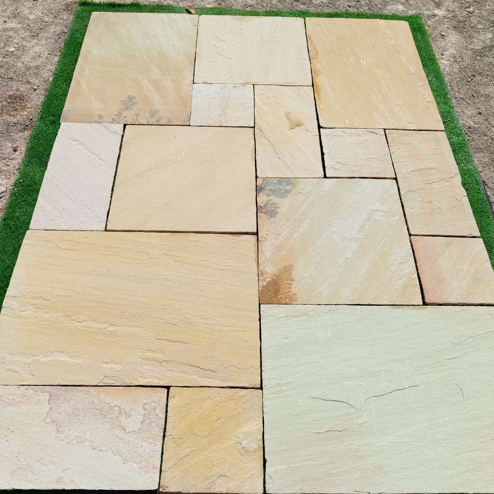 Fossil Mint Riven Sandstone Mixed Patio Paving Slabs – The Stonemart Ltd