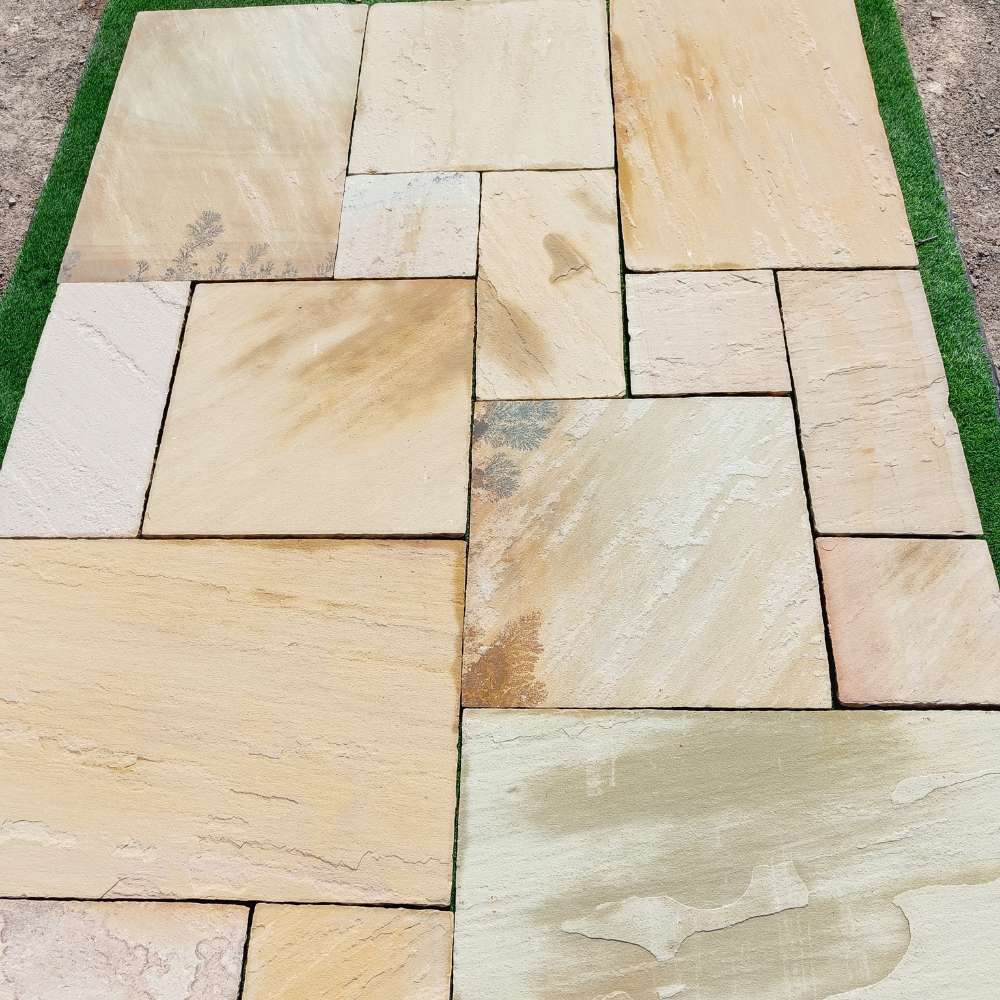 Fossil Mint Riven Sandstone Mixed Patio Paving Slabs – The Stonemart Ltd