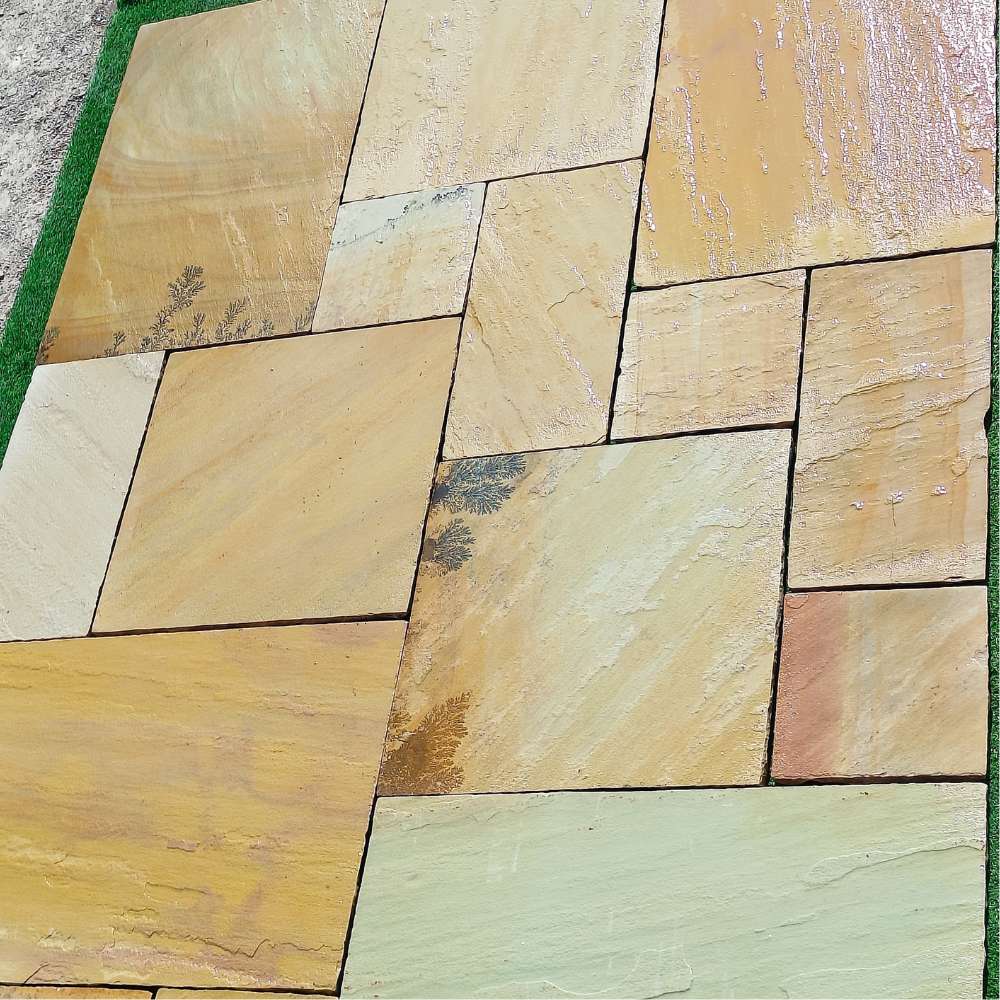 Fossil Mint Riven Sandstone Mixed Patio Paving Slabs – The Stonemart Ltd